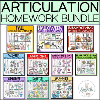 Articulation Homework Bundle: Holidays/Seasons – SpeechTea