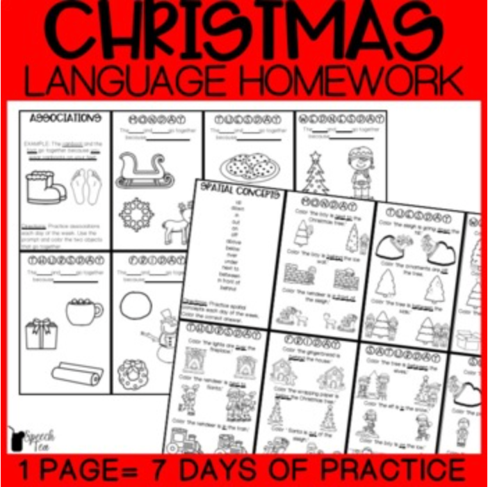 Christmas Language Homework Color Sheets – SpeechTea