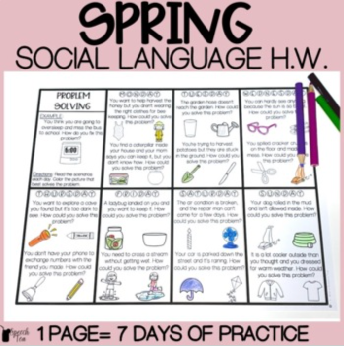 Spring Pragmatic Language Homework for Speech Therapy – SpeechTea