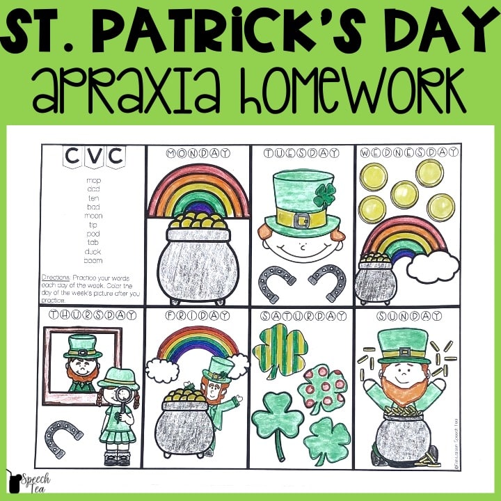 St. Patricks Day Apraxia Homework – SpeechTea