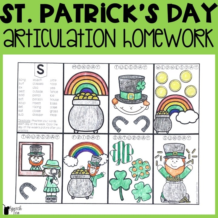 St. Patrick's Day Articulation Homework – SpeechTea