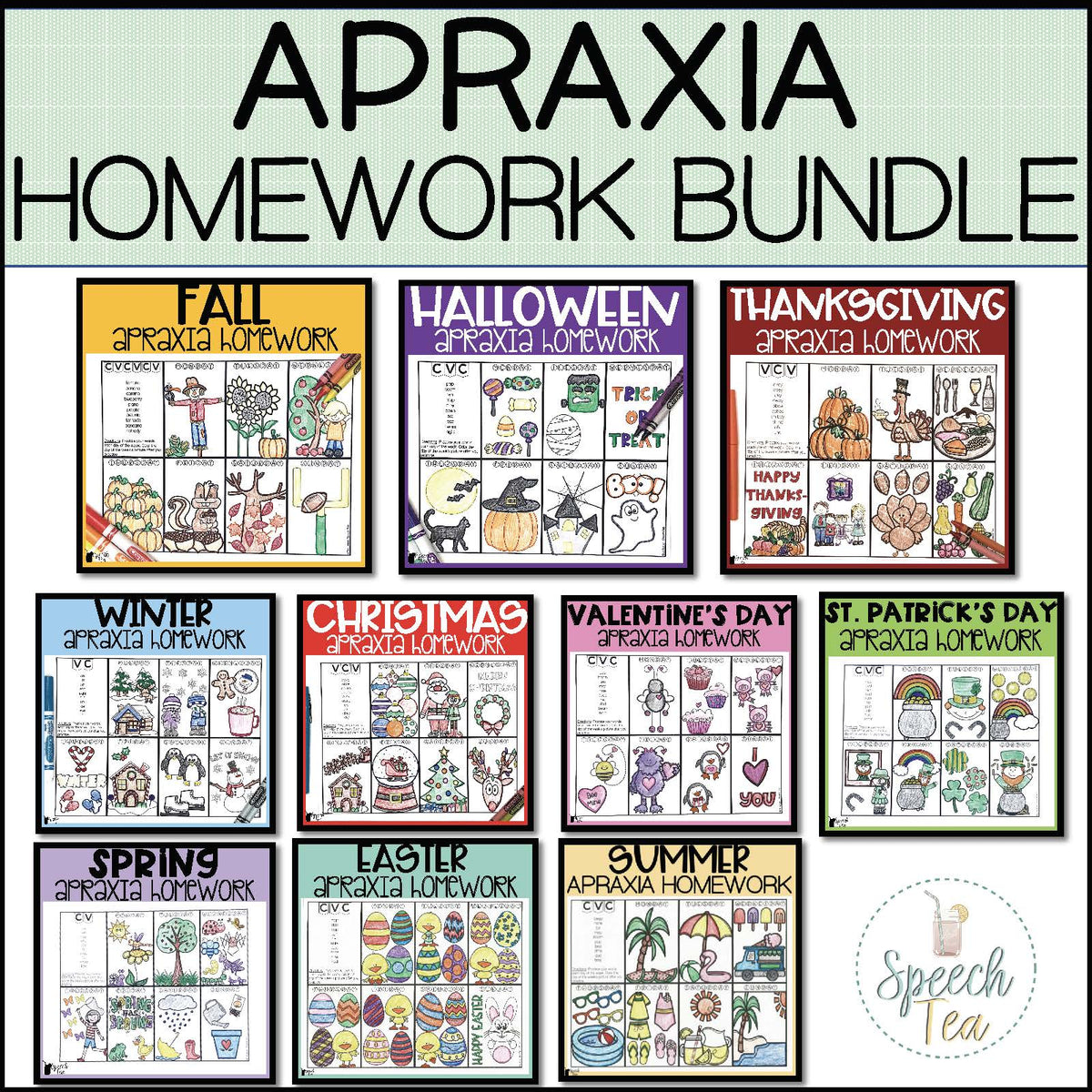 Apraxia Homework Bundle: Seasons and Holidays – SpeechTea