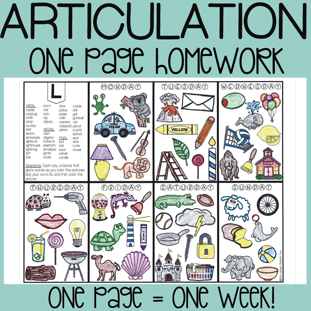 Articulation Homework Color Sheets – SpeechTea
